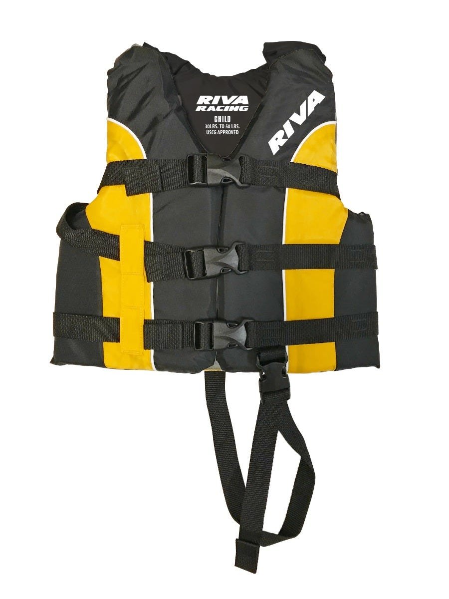 RIVA Vector 4-buckle Life Vest - Yellow/Black - Child (30-50lbs ...